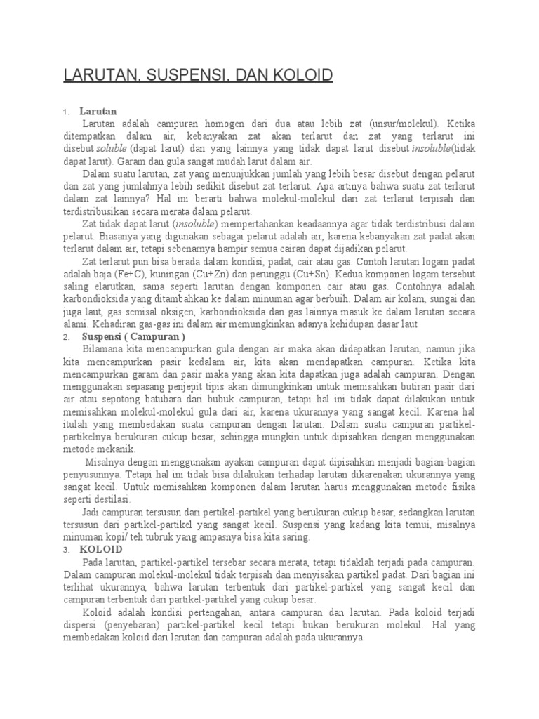 Larutan, Suspensi, dan Koloid: Perbedaan dan Klasifikasi Sistem Koloid ...