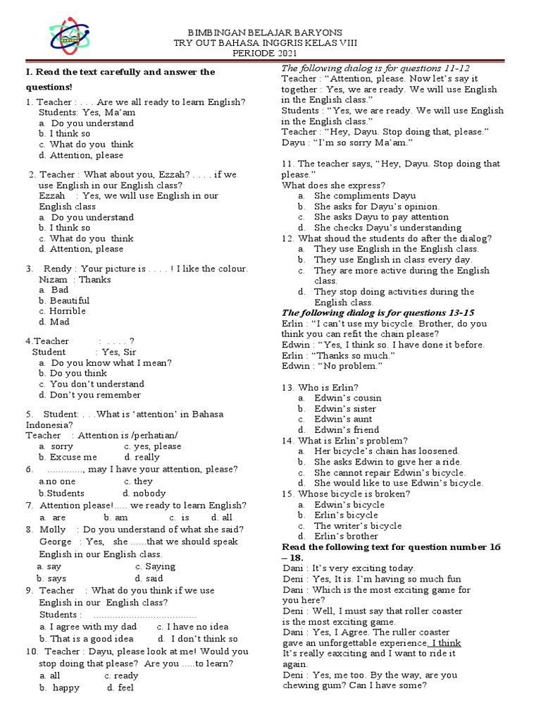 I. Read The Text Carefully and Answer The Questions! | PDF