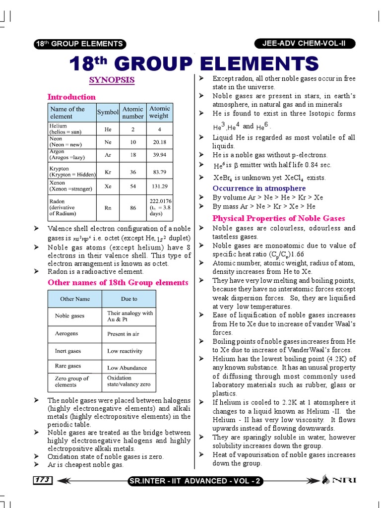 4.18th Group Elements (173-191) FINAL | PDF | Argon | Helium