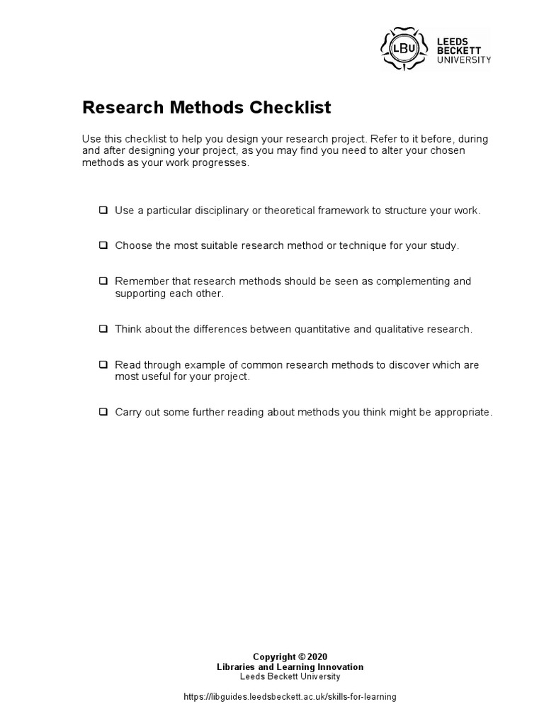Resource - Research Methods Checklist | PDF