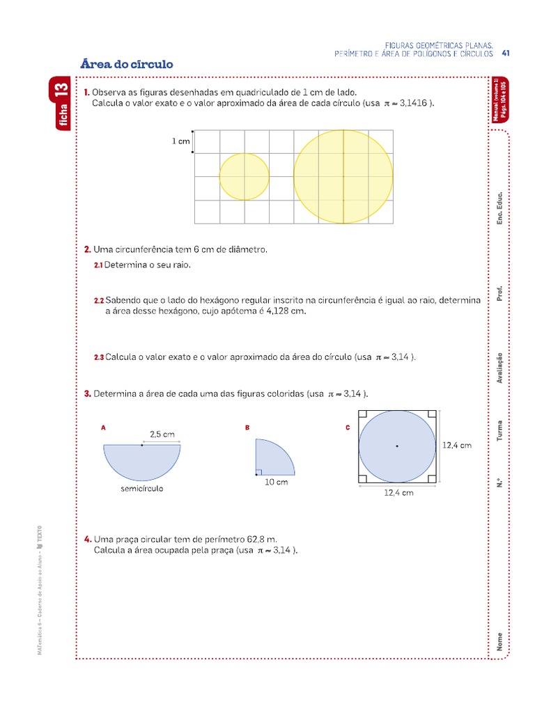 Ficha de Trabalho 7.º Ano - Cálculo de Áreas | PDF