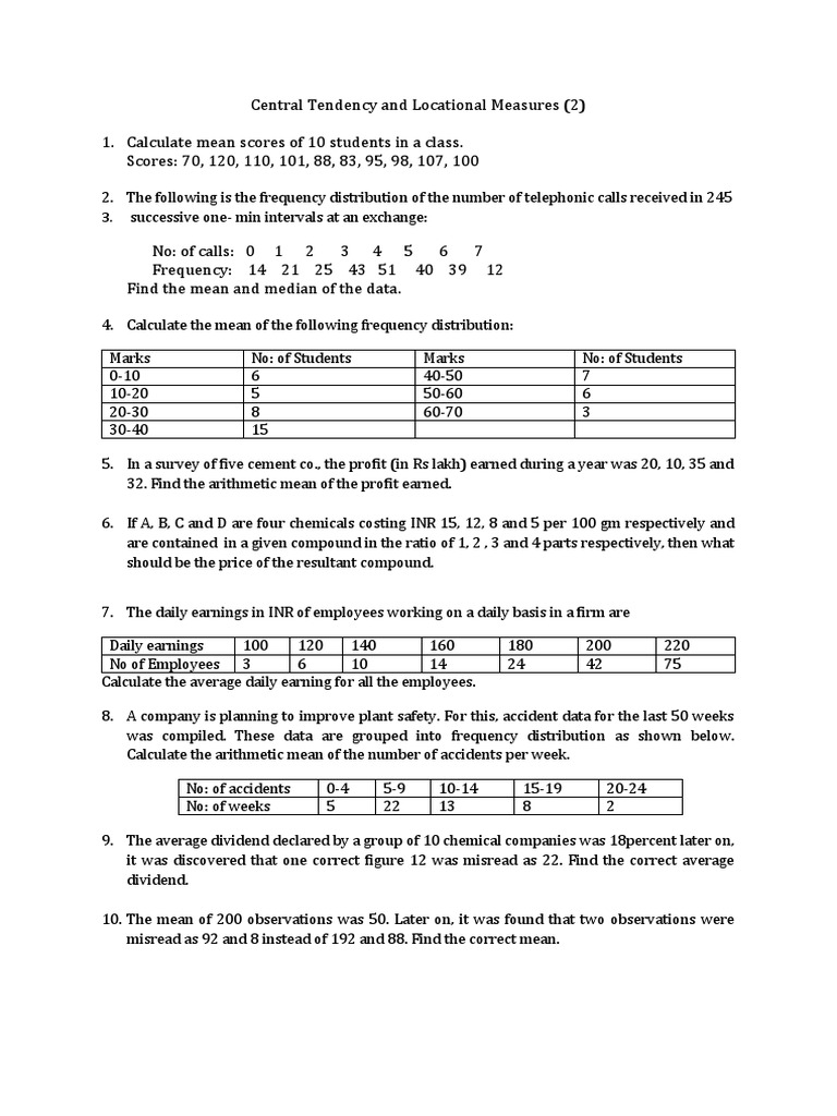 3.0 Central Tendency and Locational Measures - 2 | PDF | Mean | Median