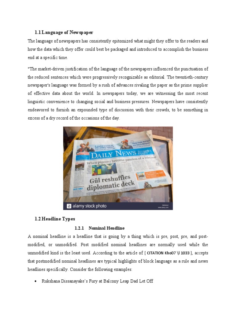 1.1 Language of Newspaper: 1.2.1 Nominal Headline | PDF | Sentence ...