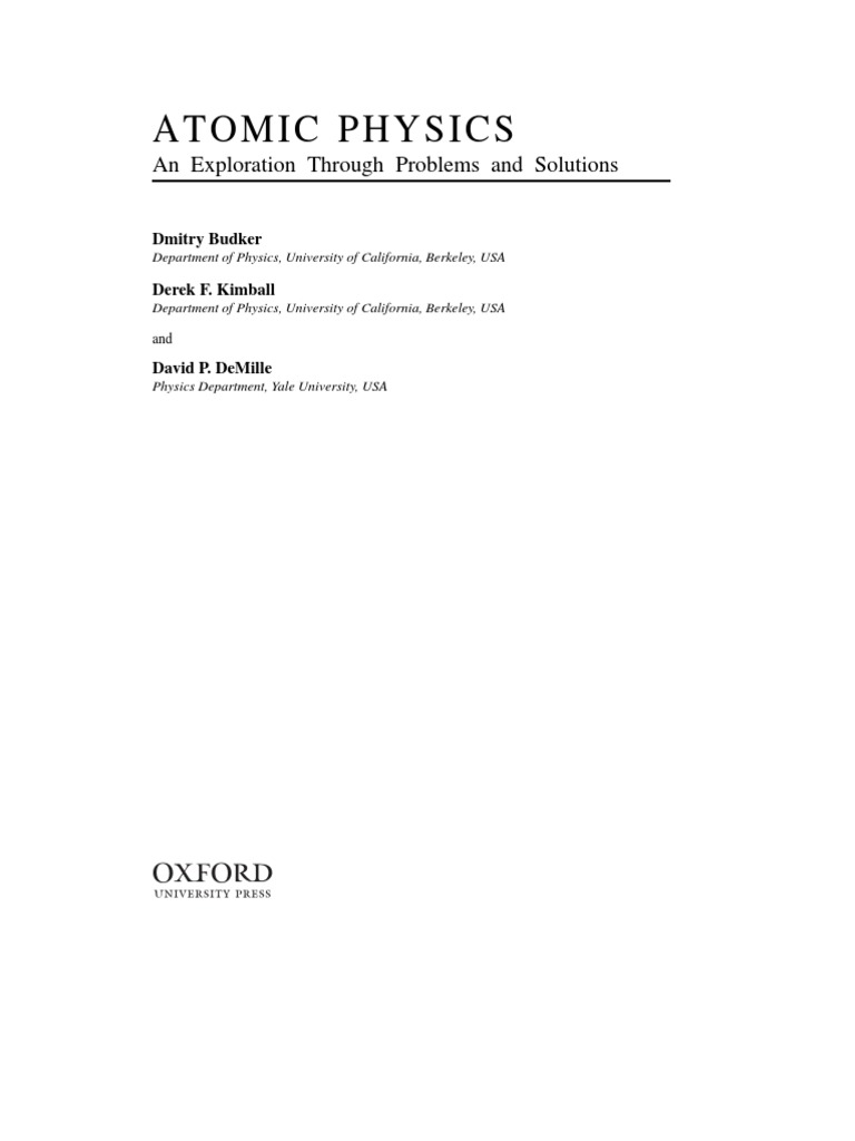Atomicphysics: An Exploration Through Problems and Solutions | PDF ...