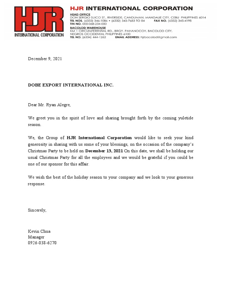 Solicitation Letter For Christmas Party | PDF