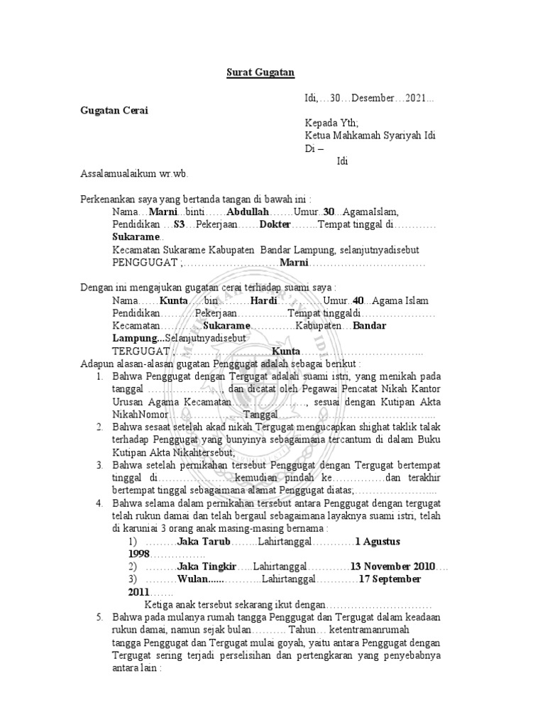 Contoh Surat Gugatan Hak | PDF