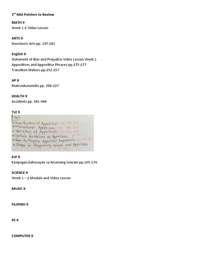 3rd Mid Pointers To Review | PDF