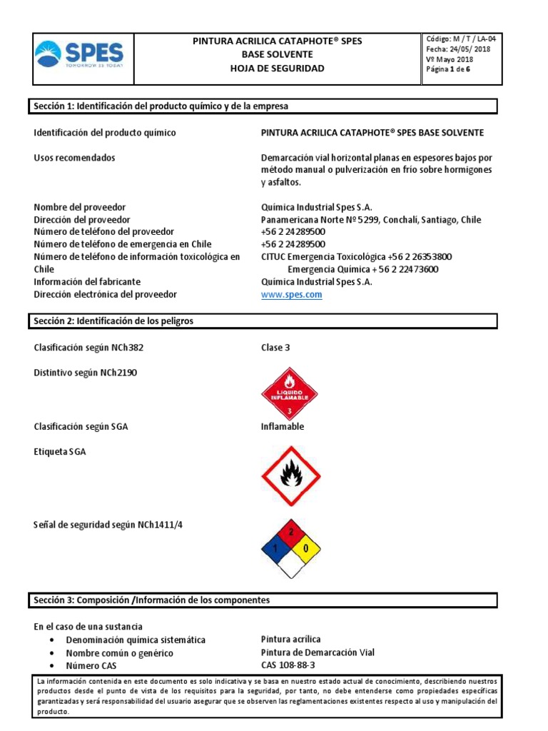HDS Cataphote Pintura Acrilica Base Solvente 25K | PDF | Agua | Toxicidad