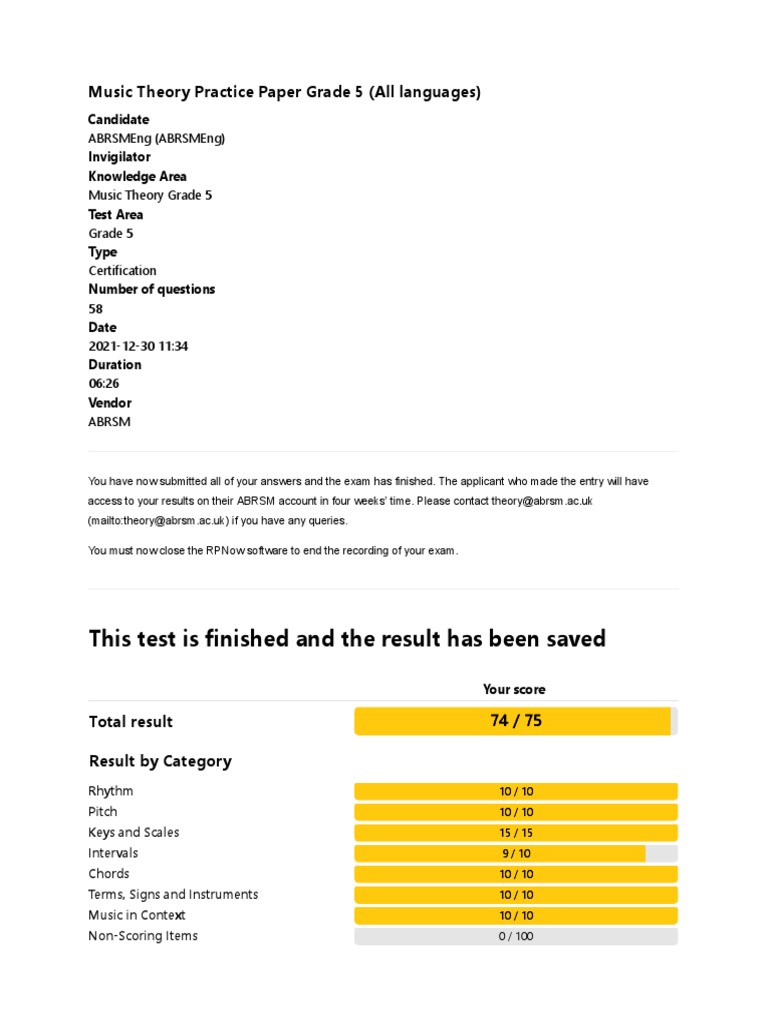 Music Theory Practice Paper Grade 5 (All Languages) - Result | PDF ...