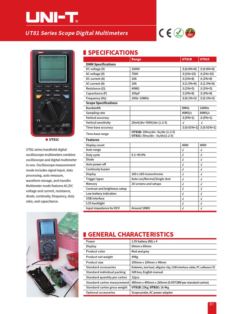 Scope Digital Multimeter UNI-T UT81 Series Datasheet | PDF ...