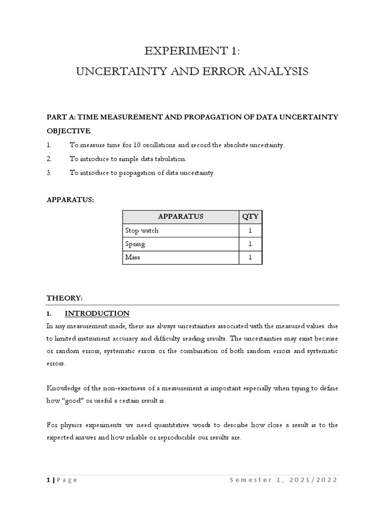 1 - Manual Uncertainty and Error Analysis | PDF | Significant Figures | Observational Error
