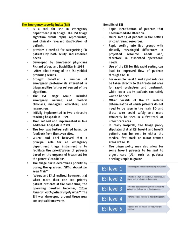 The Emergency Severity Index (ESI) Benefits of ESI: Seen First?" | PDF ...