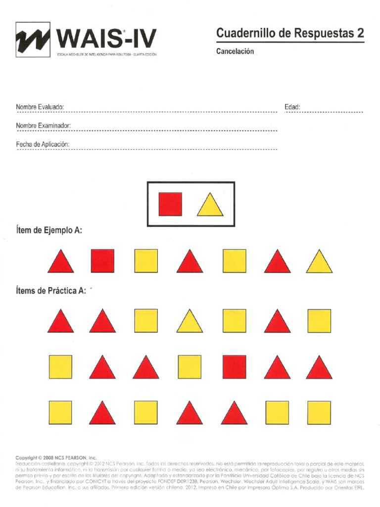 Cuadernillo de Respuestas 2 WAIS IV | PDF