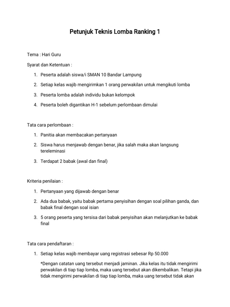 Juknis Lomba Ranking 1 | PDF