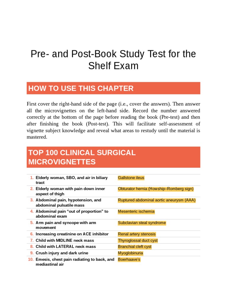 Pre-And Post-Book Study Test For The Shelf Exam: How To Use This ...