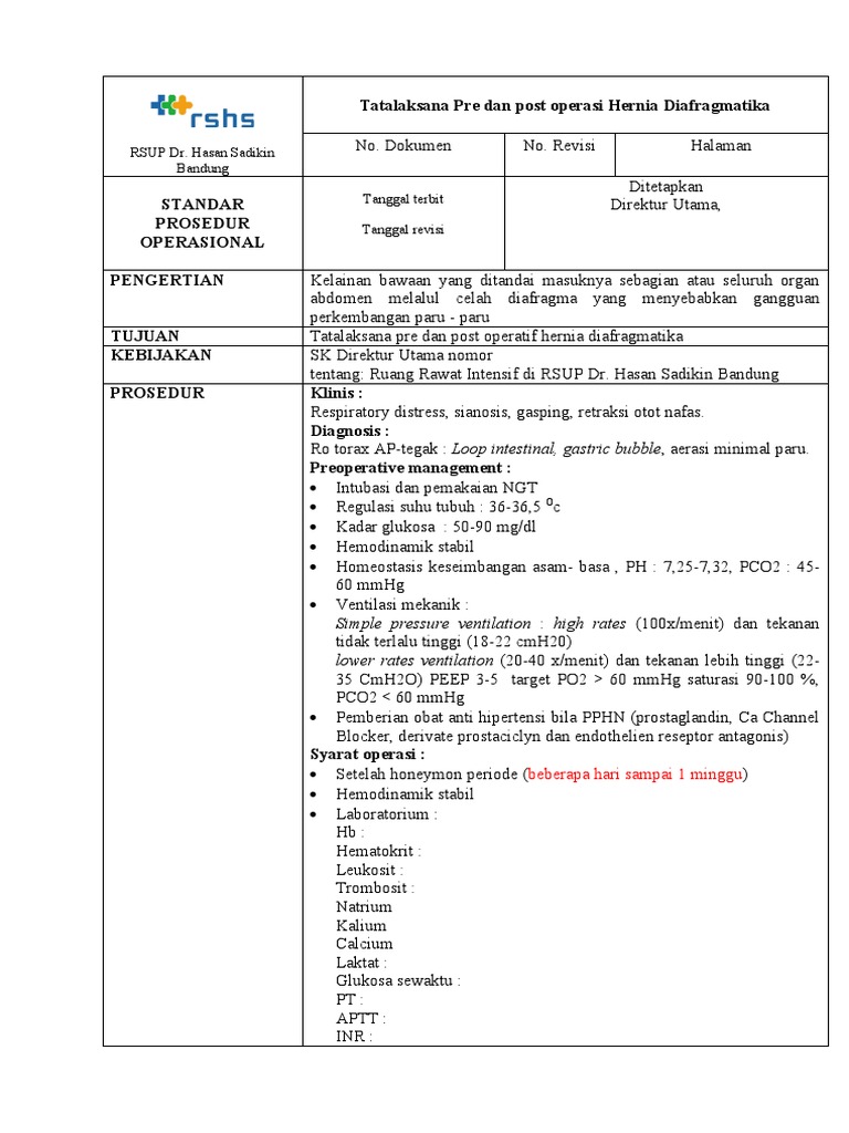 SOP Hernia Diafragmatika Edit 1 | PDF