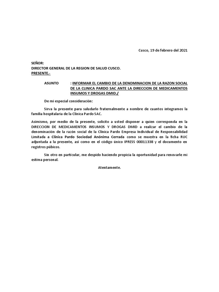 Carta A Diresa de Eirl A Sac | PDF