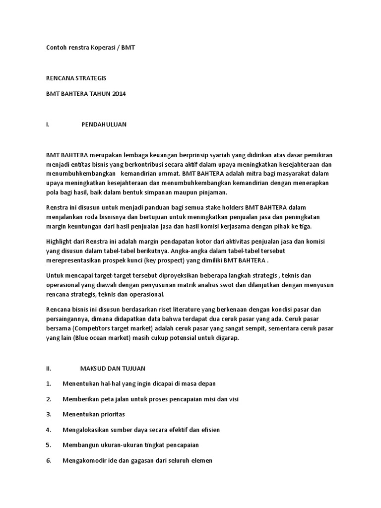 Contoh Renstra Koperasi | PDF