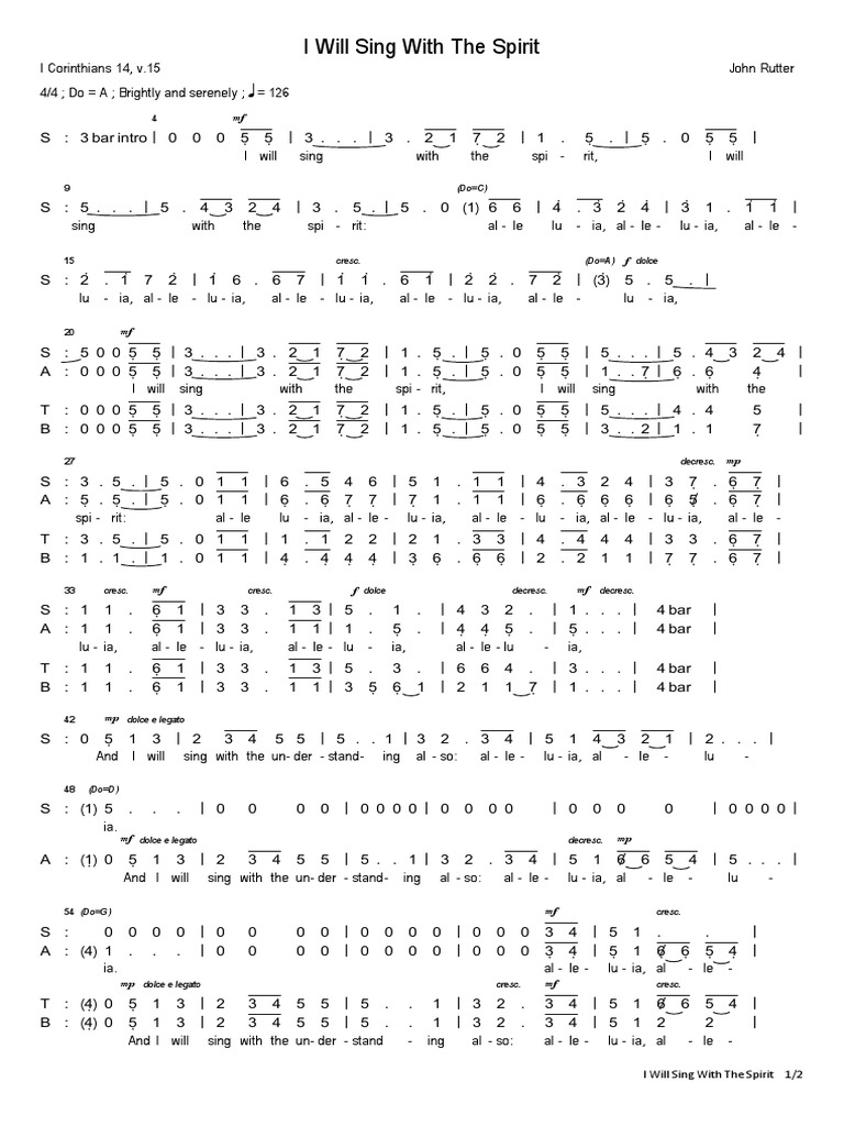 John Rutter's "I Will Sing With The Spirit" Sheet Music | PDF | Choral ...