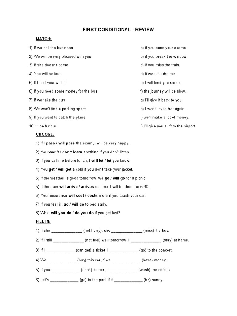 First Conditional - Review: Match | PDF