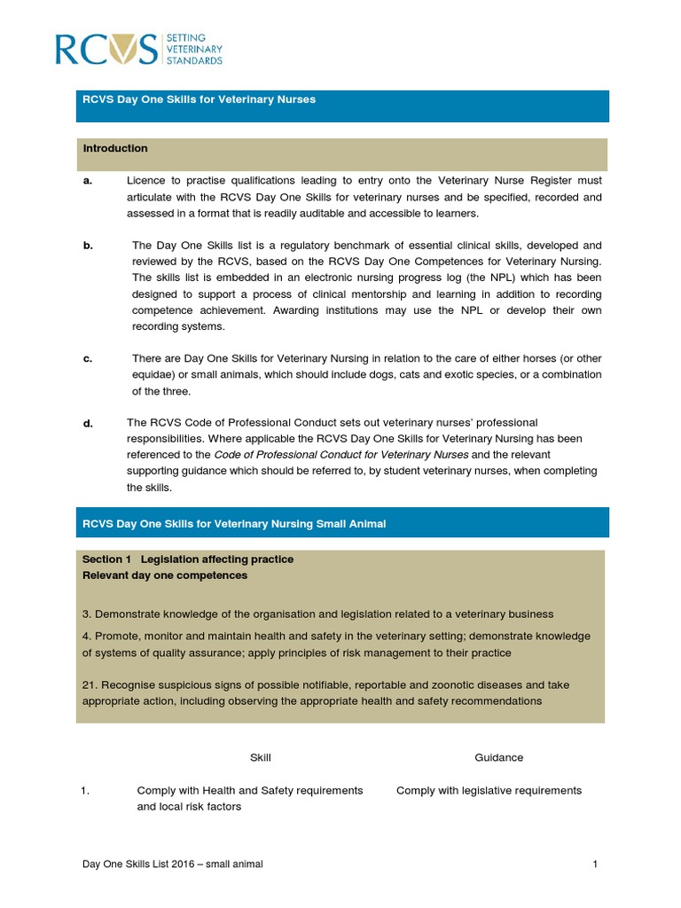 Rcvs Day One Skills List Sa 2016 | PDF | Surgery | Anesthesia
