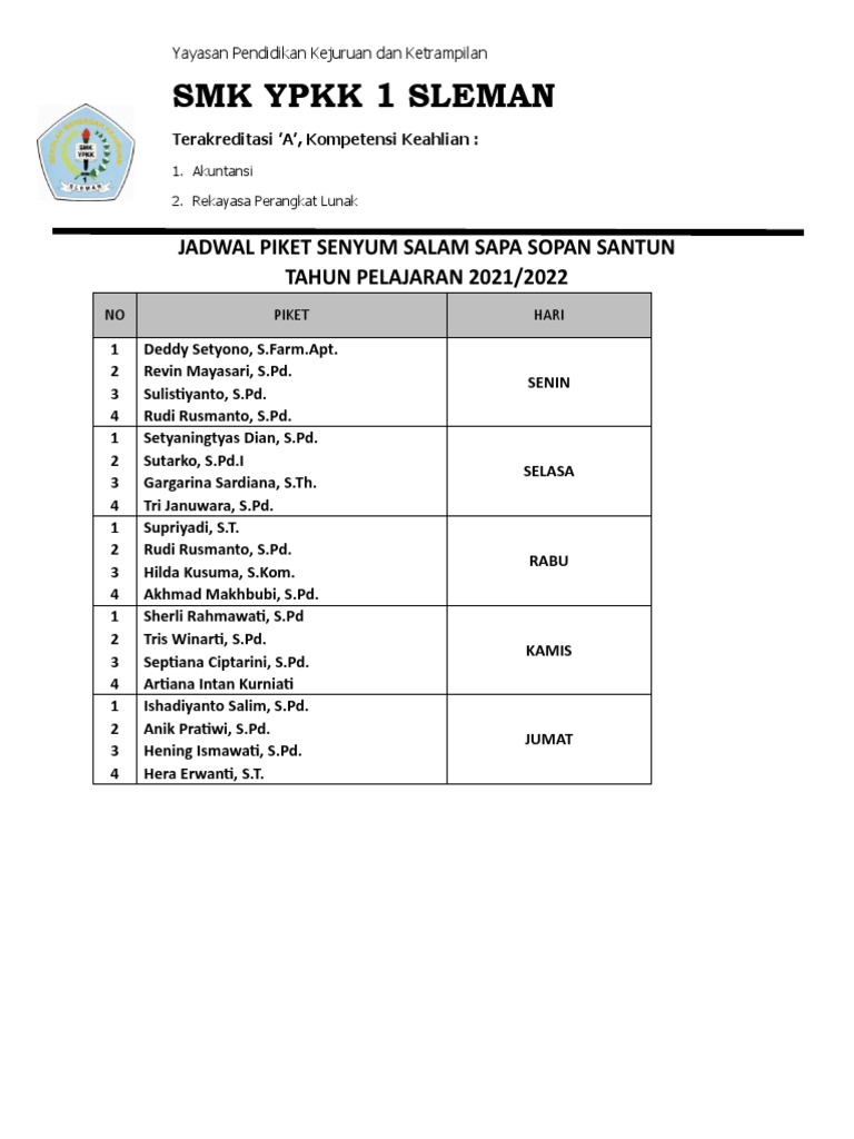 4 Jadwal Piket 5S | PDF