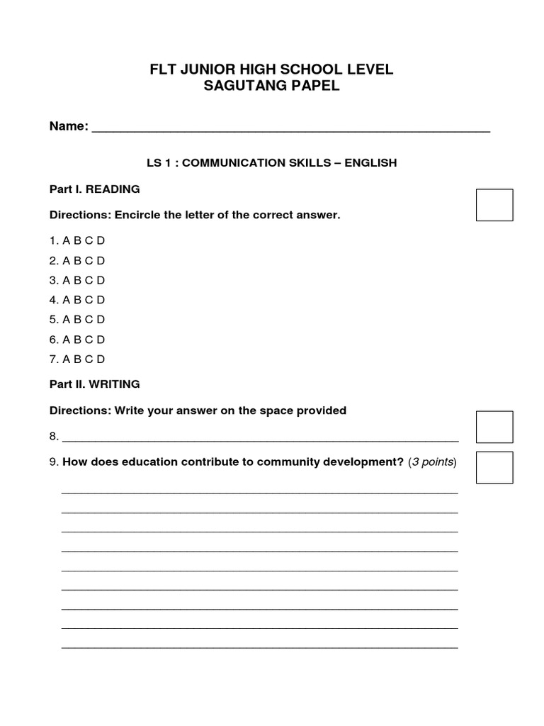 Answer Sheet LS1-English | PDF