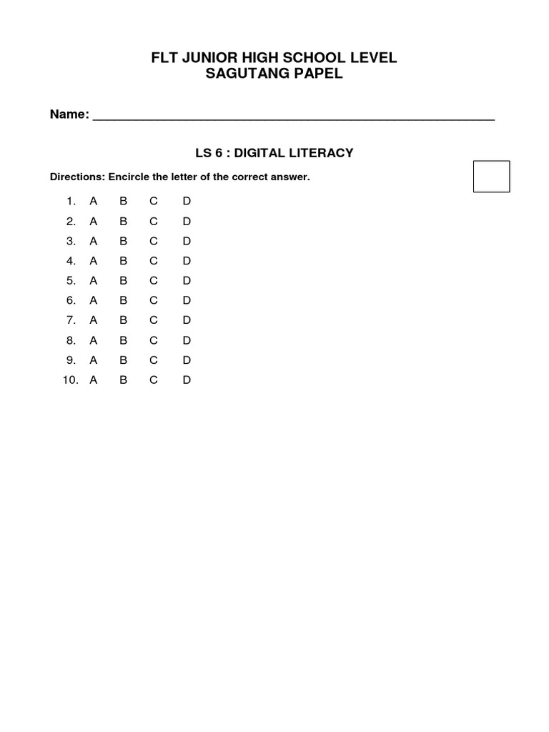 Assessing Digital Literacy Skills: A Junior High School Practice Test | PDF