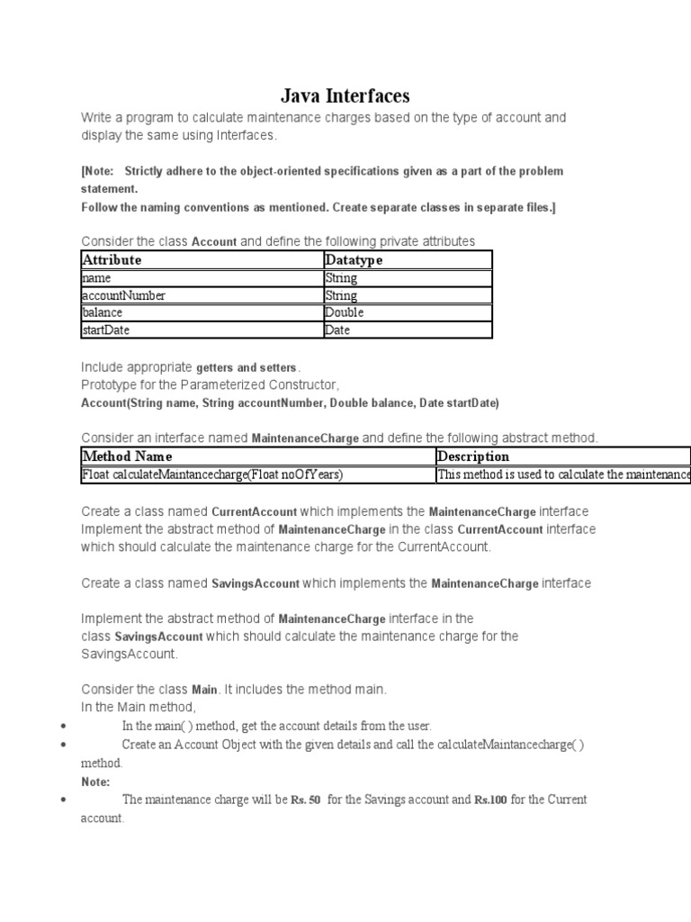Java Interfaces: Attribute Datatype | PDF | Class (Computer Programming) | Method (Computer ...