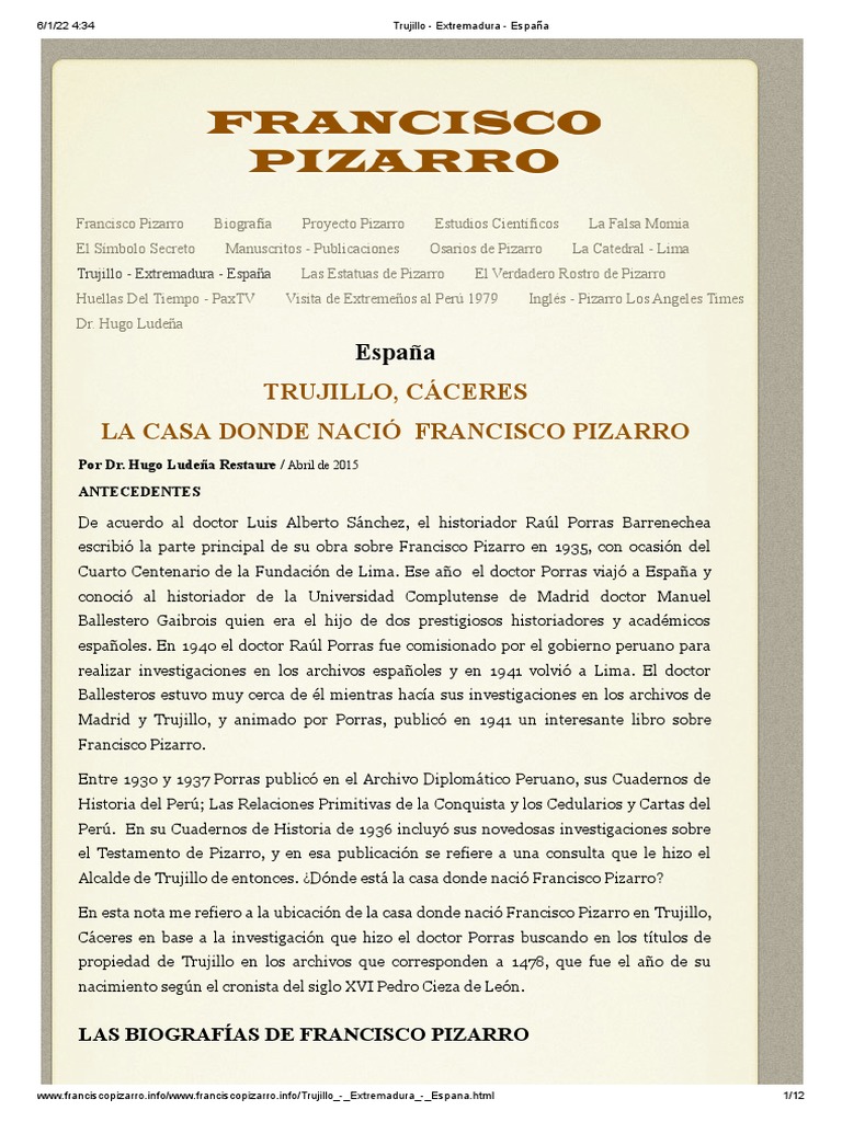 Biografía Francisco-Pizarro 2 | PDF | Francisco Pizarro | Españoles