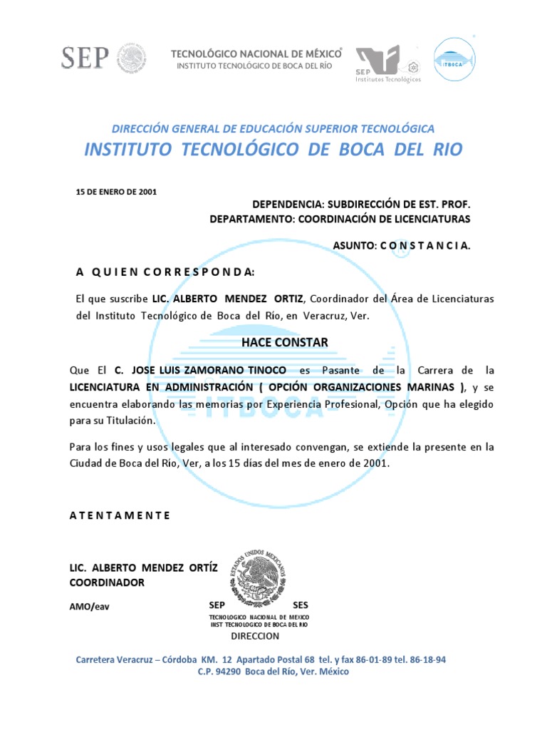 Carta de Pasante Luis | PDF