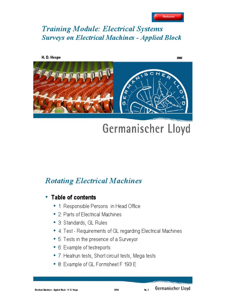 Training Module: Electrical Systems: Surveys On Electrical Machines ...