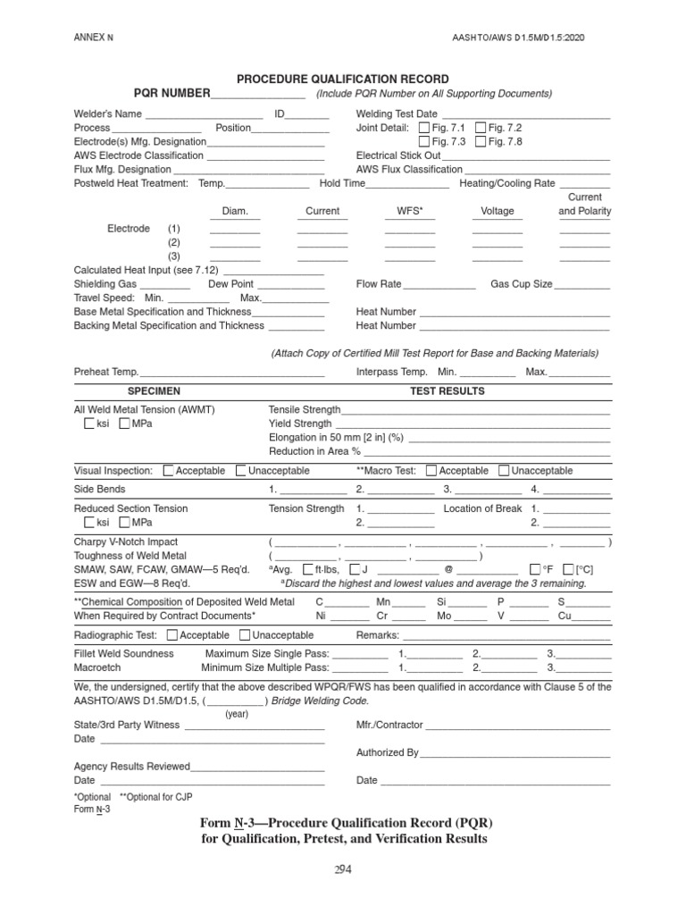 Form N 3 Sample Procedure Qualification Record | Download Free PDF ...