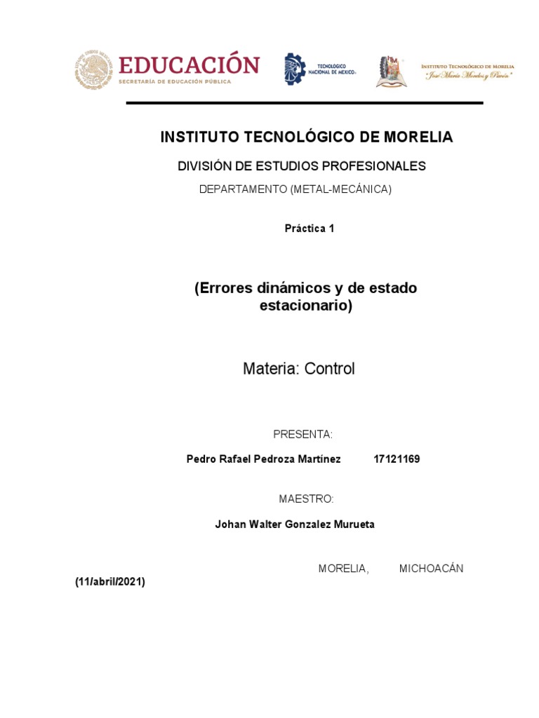 Práctica 1 Control | PDF | Sistema de control | Ingeniería de Sistemas