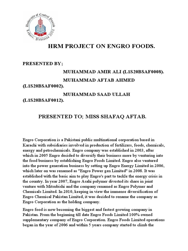 HRM Project On Engro Foods | PDF | Recruitment | Employment