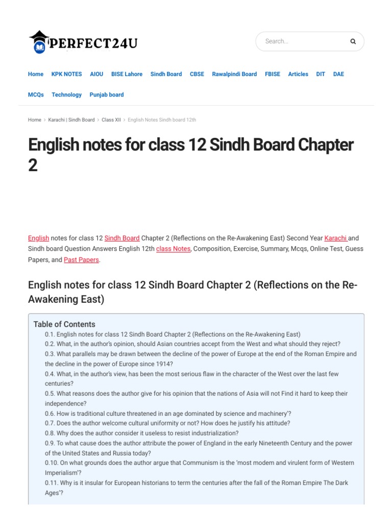 English Notes For Class 12 Sindh Board Chapter 2 | PDF | Civilization ...