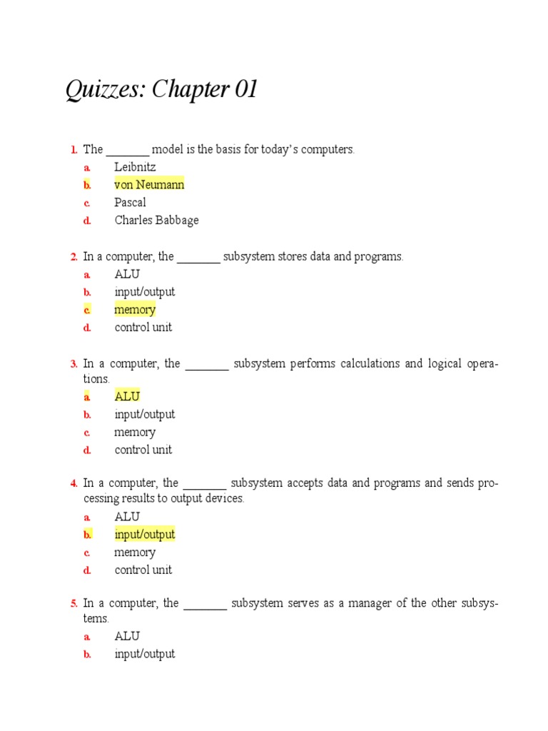 Quizzes: Chapter 01: 1. A. B. C. D | PDF | Computer Programming | Computer Data Storage