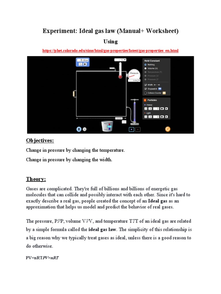Ideal Gases Using Phet | PDF | Gases | Temperature