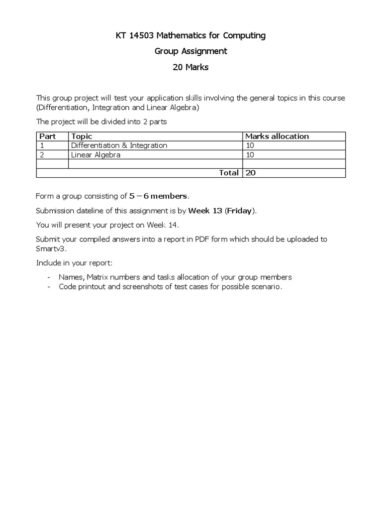 KT 14503 Mathematics For Computing Group Assignment 20 Marks | PDF ...