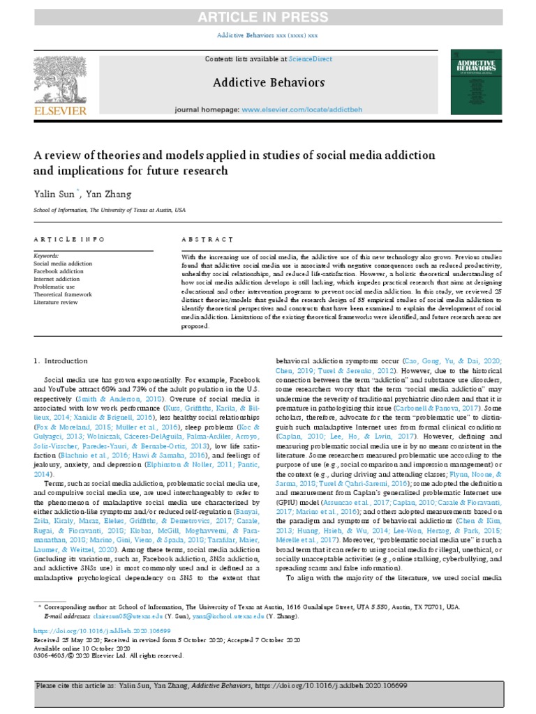 Addictive Behaviors: Yalin Sun, Yan Zhang | PDF | Attachment Theory ...