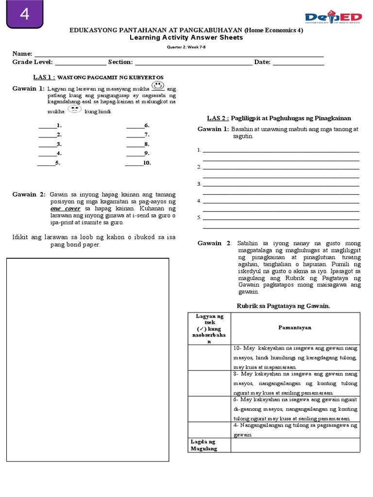 Answers Sheet Week 7 8 - EPP 4 | PDF