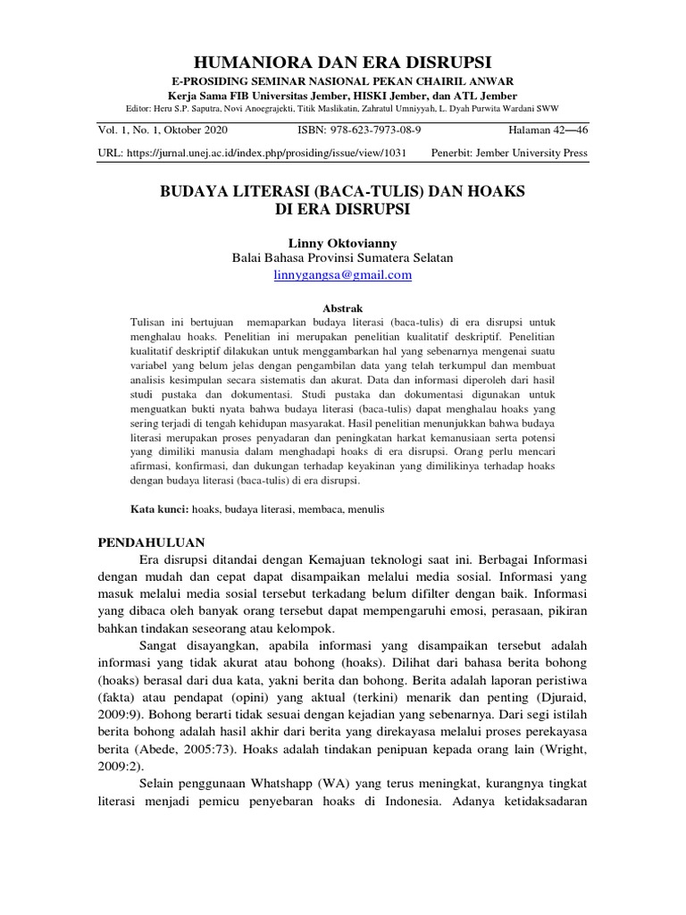 Budaya Literasi (Baca-Tulis) Dan Hoaks Di Era Disrupsi | PDF