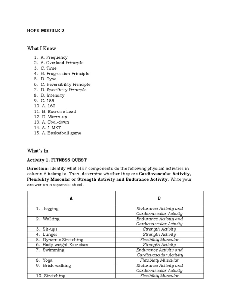 Hope - Q1M2 | PDF | Flexibility (Anatomy) | Muscle