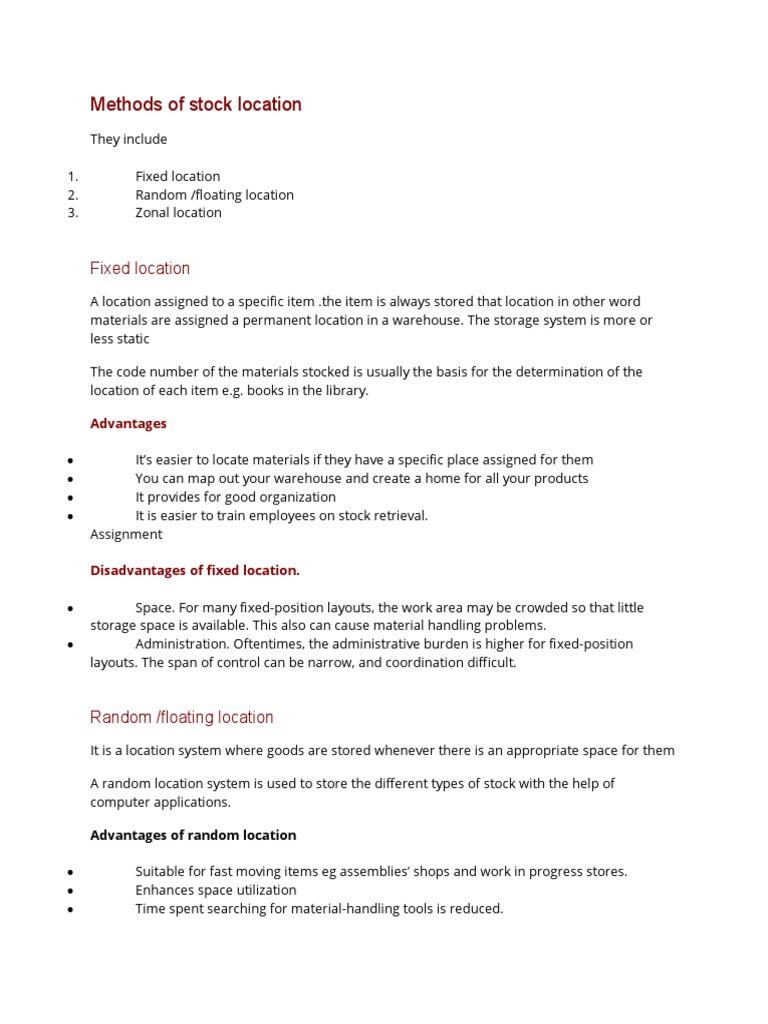Stock Location Methods | PDF | Warehouse | Inventory