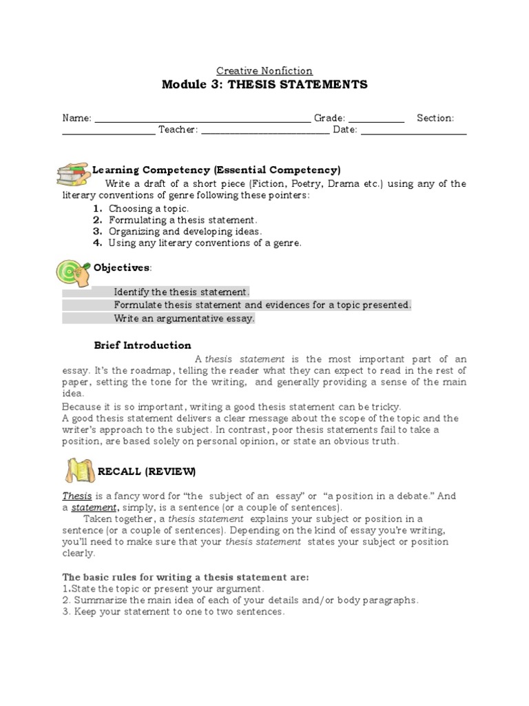 Creative-Nonfiction G12 Q3 WK3-1 | PDF | Essays | Thesis