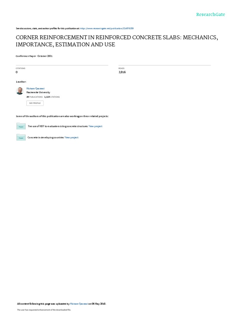 Corner Reinforcement in Reinforced Concrete Slabs: Mechanics ...