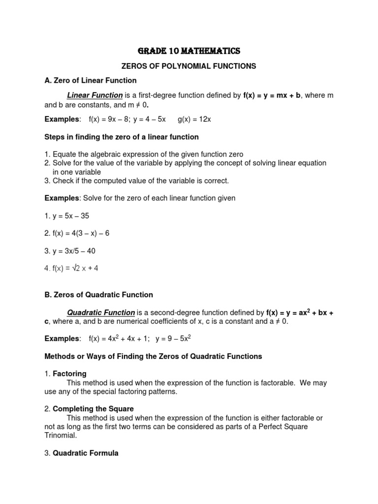 Lesson 5 Grade 10 Mathematics | PDF | Quadratic Equation | Factorization