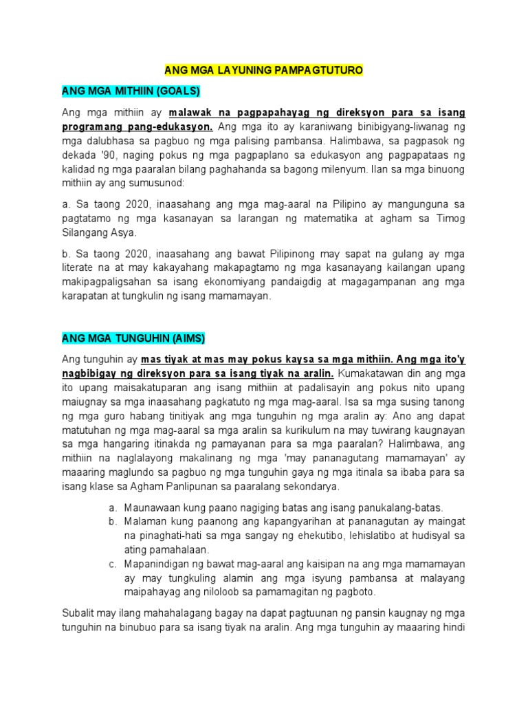Ang Mga Layuning Pampagtuturo | PDF