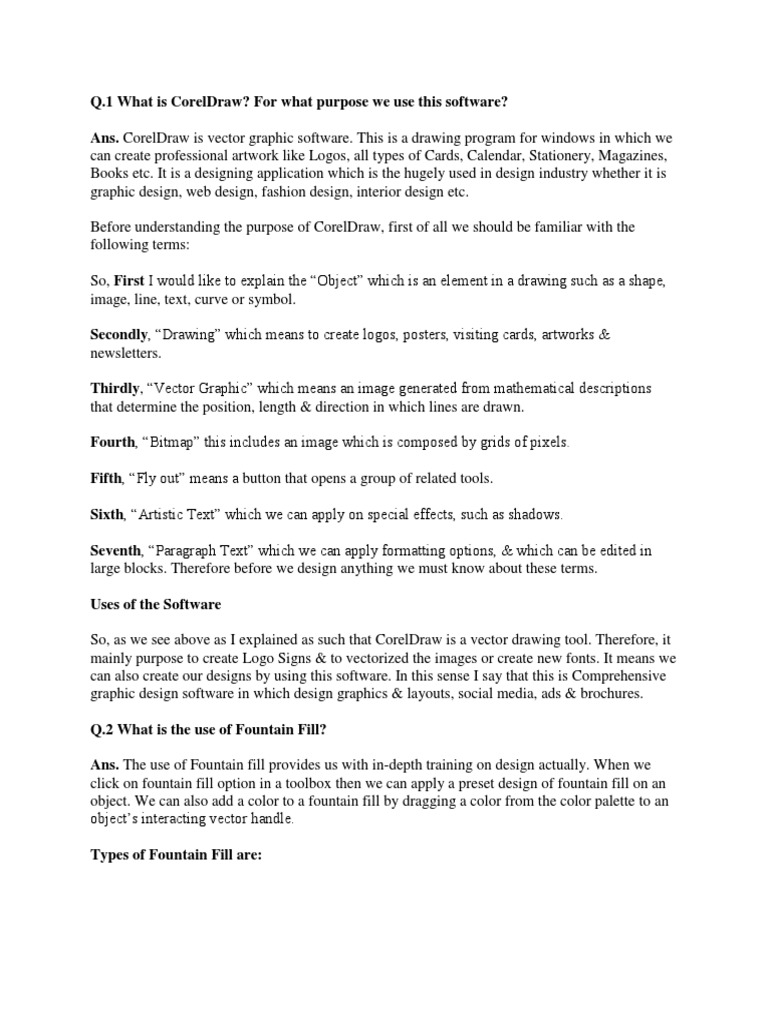 Corel Drwa Questions Ans Answers | PDF | Shape | Graphic Design