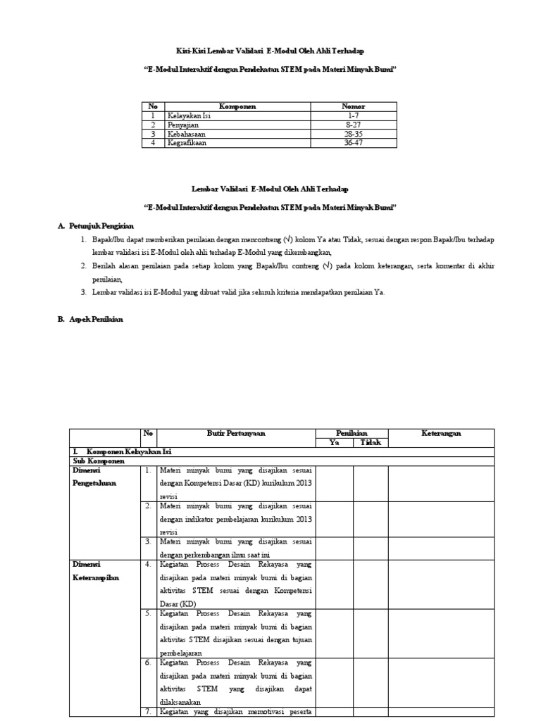 Lembar Validasi Isi E-Modul Oleh Ahli | PDF | Seni